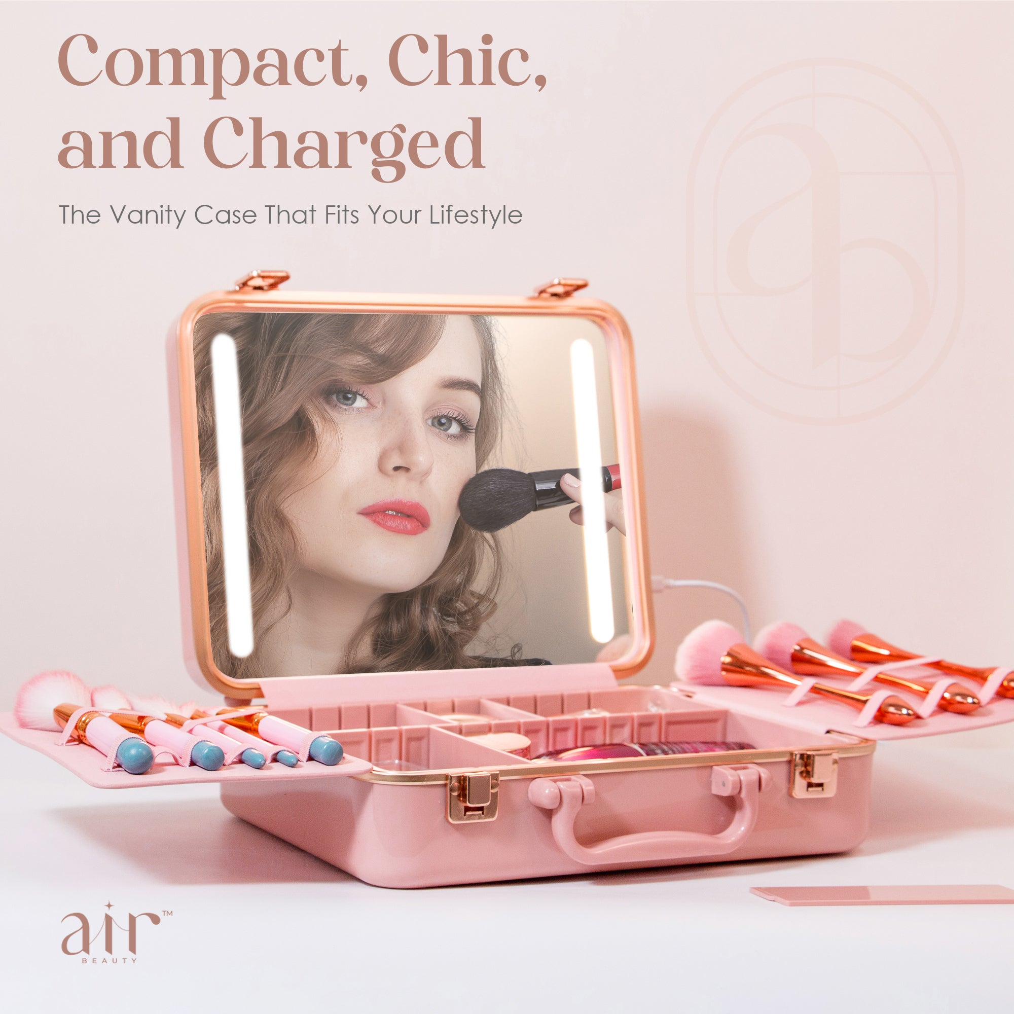 Air Makeup Beauty Box, Makeup Bag with Lighted Mirror, Professional Cosmetic Bag with LED Mirror ...